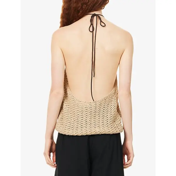 SIR. Ellinor Halter Open-knit Cotton Top