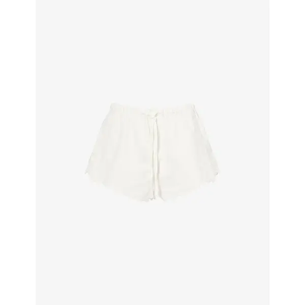 Victoria Beckham Embroidered Scallop-hem Linen And Cotton-blend Shorts - White