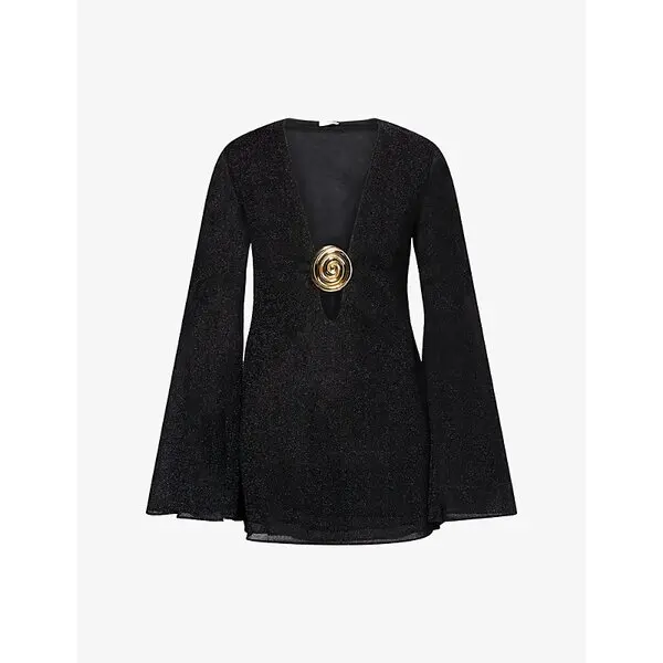 Oseree Lumiere Spiral Metallic-knit Kaftan - Black