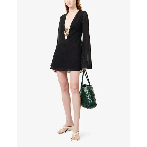 Oseree Lumiere Spiral Metallic-knit Kaftan
