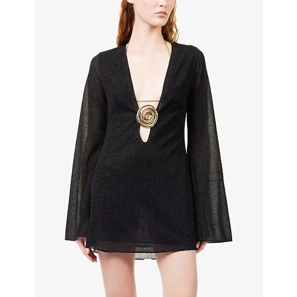 Oseree Lumiere Spiral Metallic-knit Kaftan