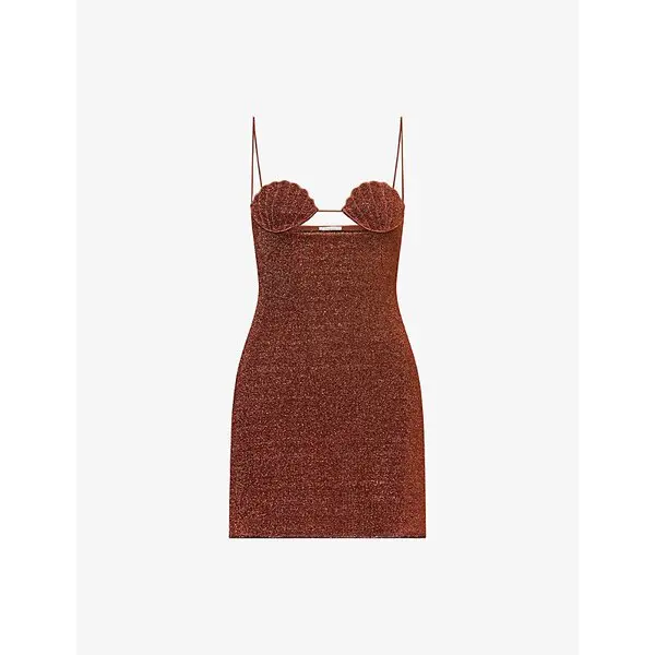 Oseree Lumiere Shell Metallic Knit Dress - Brown