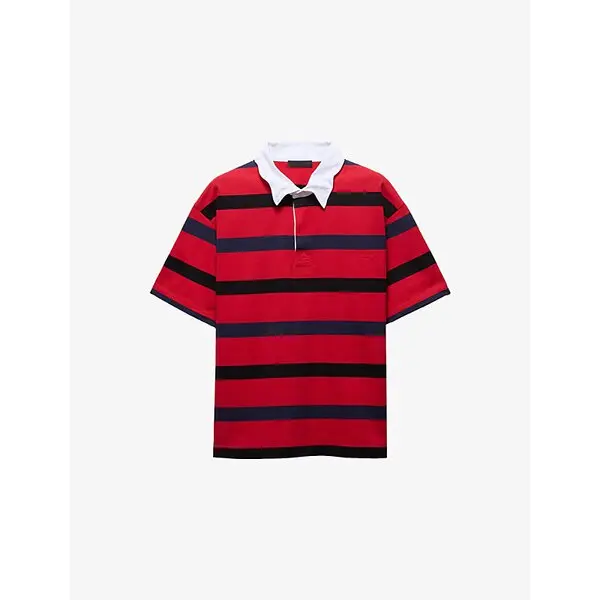 Prada Striped Oversized-fit Cotton Polo Shirt - Red