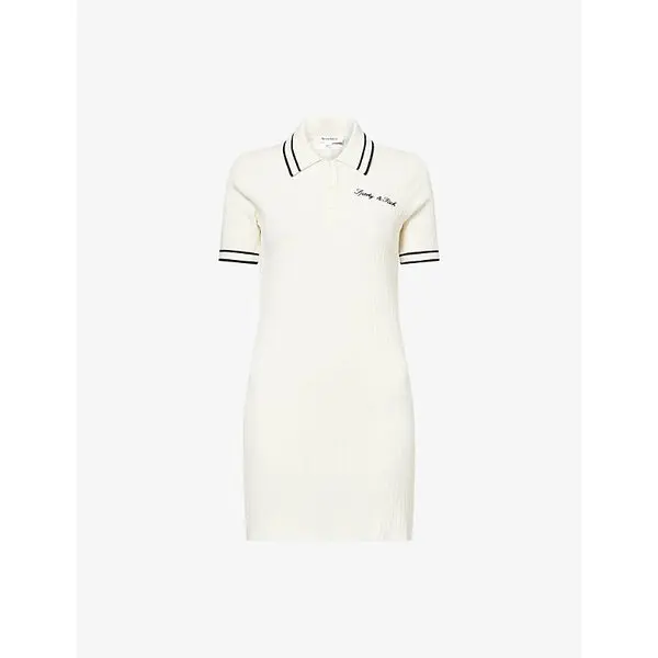 SPORTY & RICH Signature-logo Woven Mini Cable Dress - Ecru/navy
