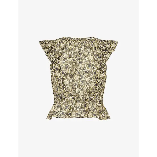 ME+EM Floral Print Cotton-silk Top - Green/multi
