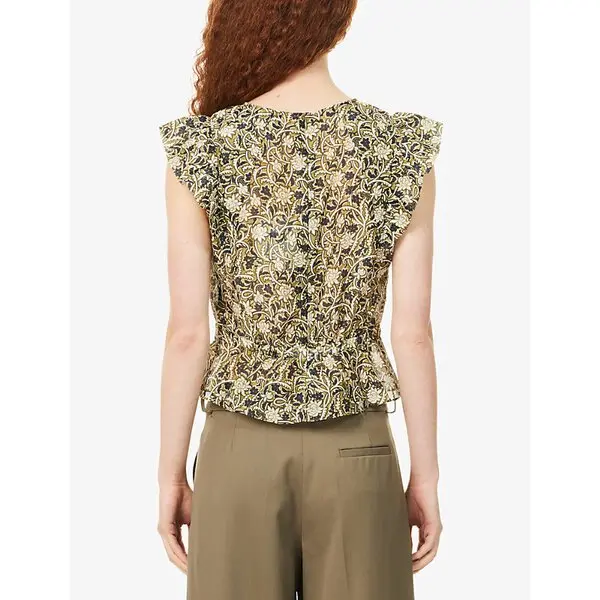 ME+EM Floral Print Cotton-silk Top