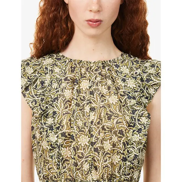 ME+EM Floral Print Cotton-silk Top