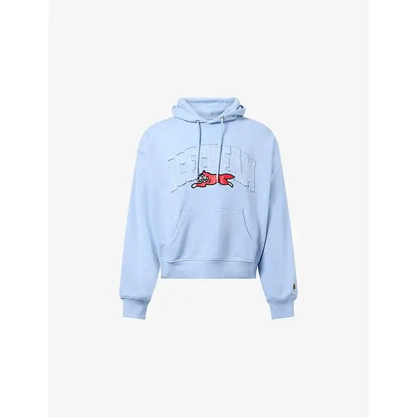 ICECREAM College Logo-appliquéd Cotton Hoody - Light Blue