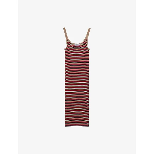 Prada Striped Brand-plaque Cotton Mini Dress - Blue