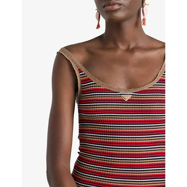 Prada Striped Brand-plaque Cotton Mini Dress