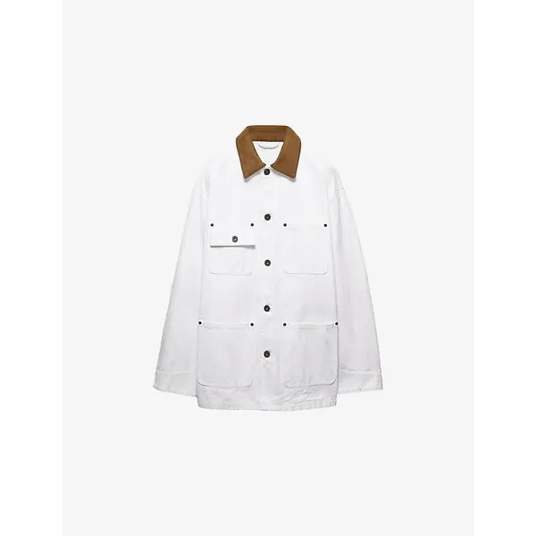 Prada Leather-collar Boxy-fit Cotton-canvas Jacket