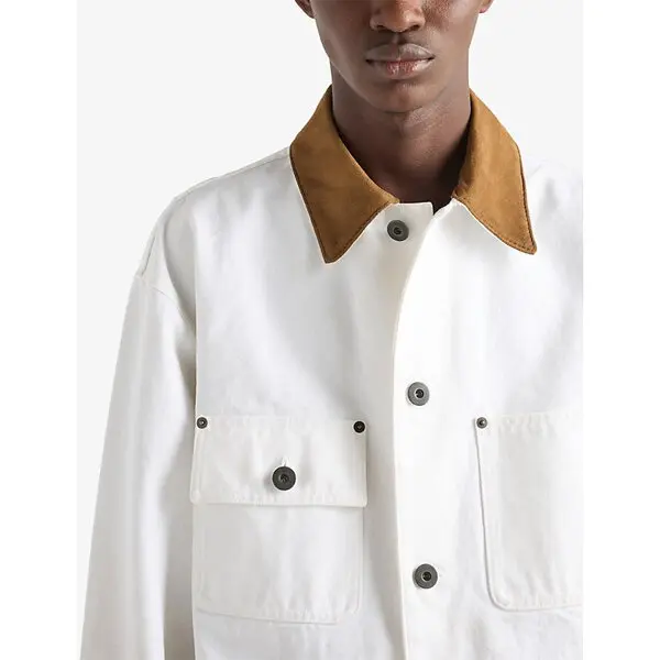Prada Leather-collar Boxy-fit Cotton-canvas Jacket