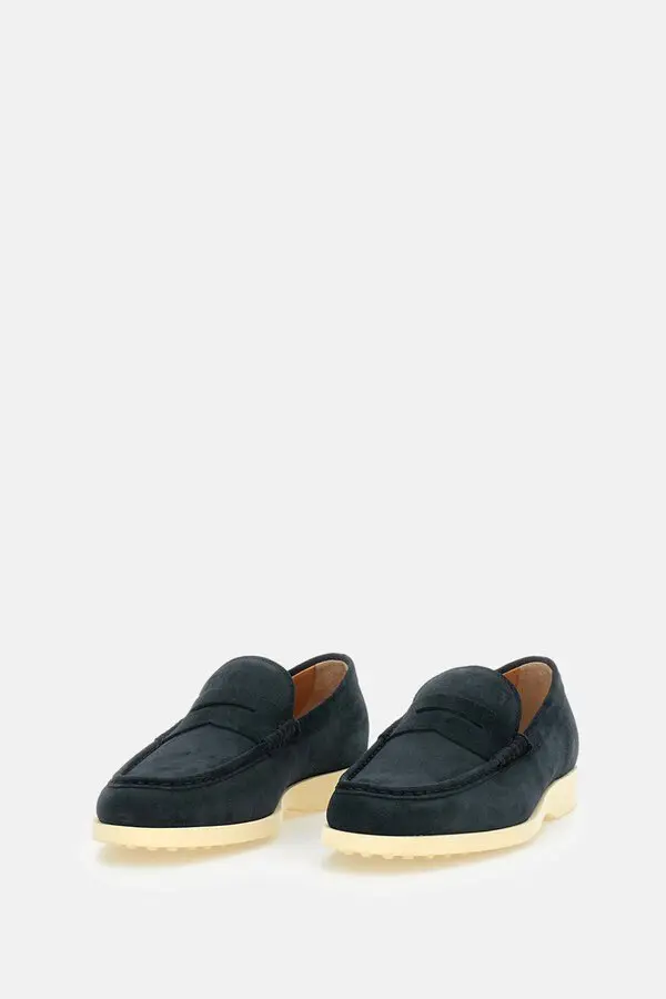 TOD'S Blue Suede Loafers With Debossed Monogram - Multicolor