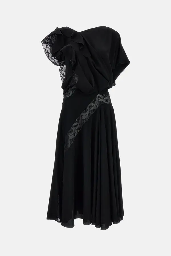 Junya Watanabe Long Dress With Lace Inserts And Ruffle Detailing - Multicolor