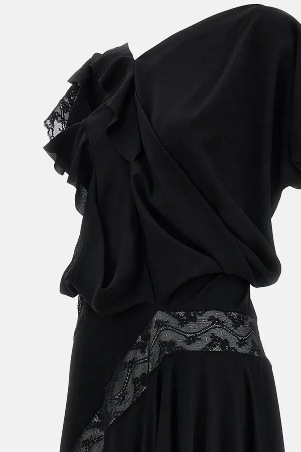 Junya Watanabe Long Dress With Lace Inserts And Ruffle Detailing - Multicolor
