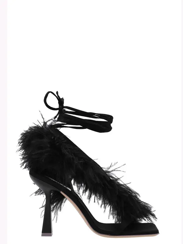 SEBASTIAN MILANO Feather Wrap Satin Sandals With Ankle Laces And Sculpted Heel - Black