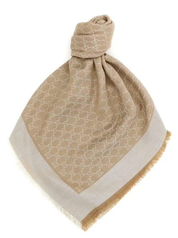 Gucci Wool And Silk Shawl Gg - Cream