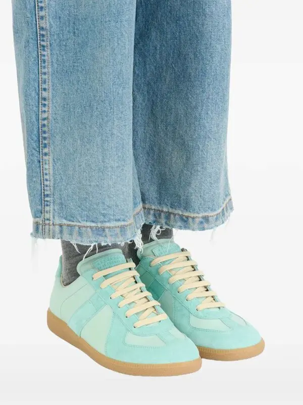 MAISON MARGIELA Replica Leather And Suede Lace-up Sneakers - Blue