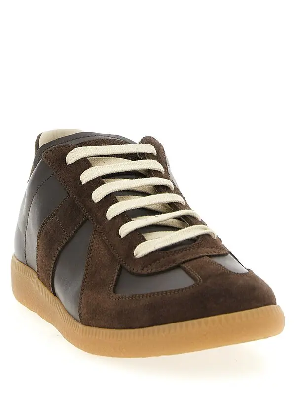 MAISON MARGIELA Replica Leather And Suede Lace-up Sneakers - Brown