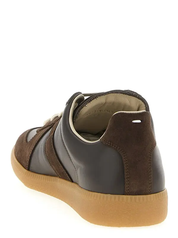 MAISON MARGIELA Replica Leather And Suede Lace-up Sneakers - Brown