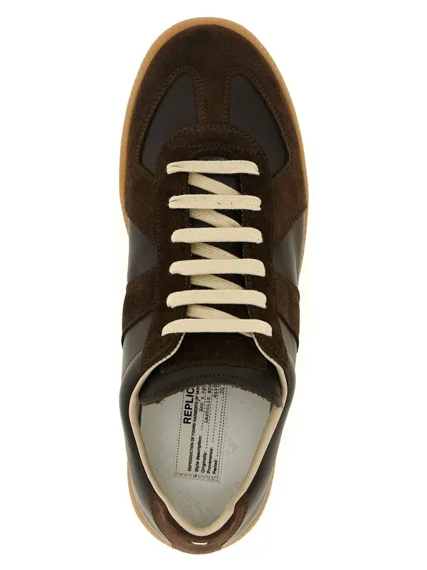 MAISON MARGIELA Replica Leather And Suede Lace-up Sneakers - Brown