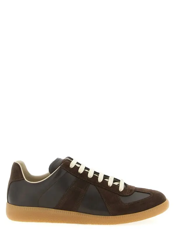 MAISON MARGIELA Replica Leather And Suede Lace-up Sneakers - Brown