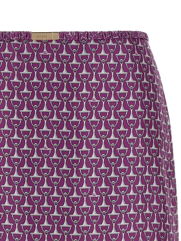 Gucci Morsetto" Print Silk Midi Skirt - Purple