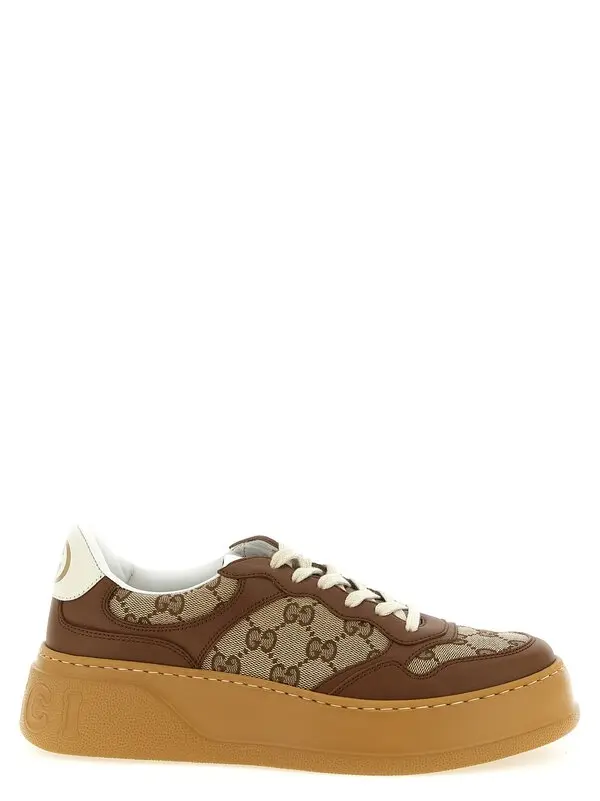 Gucci Gg Logo Lace Up Sneakers - Brown