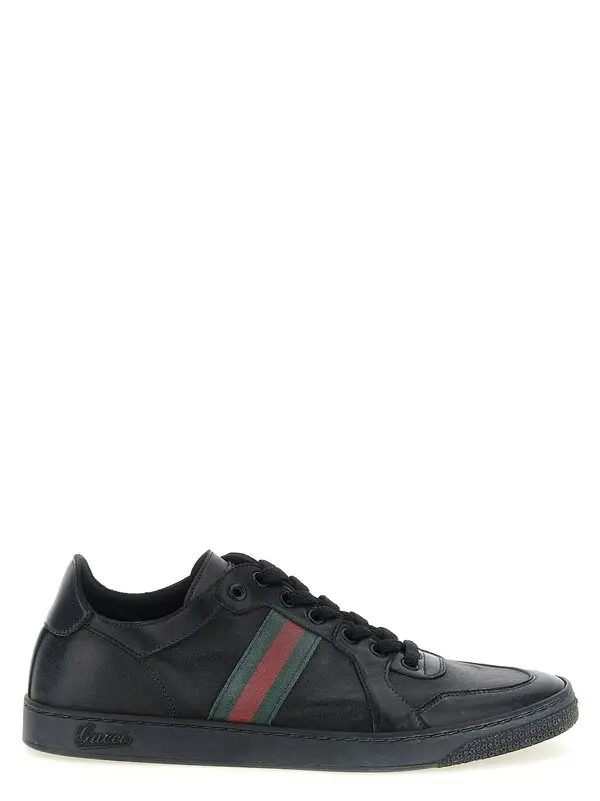 Gucci Incrocio Gg" Distressed Leather Lace-up Sneakers