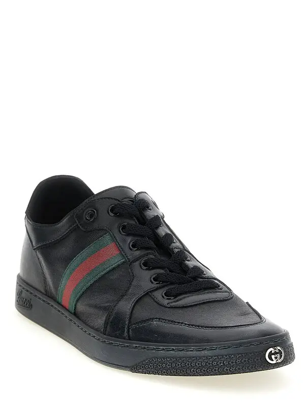Gucci Incrocio Gg" Distressed Leather Lace-up Sneakers