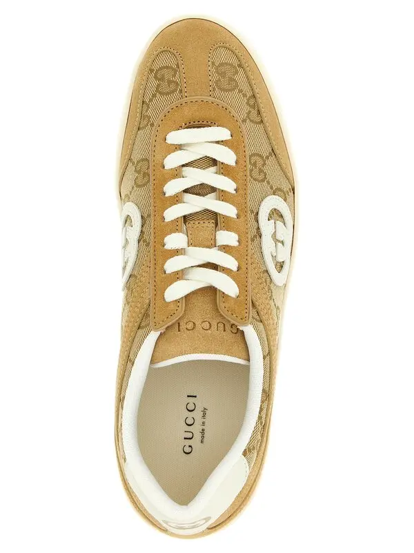 Gucci Suede And Gg Fabric Sneakers With Incrocio Gg Logo Patch - Cream