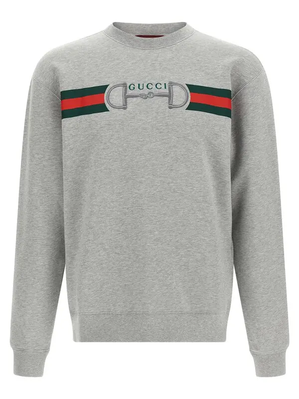Gucci Web Ribbon And Horsebit Sweatshirt - Gray