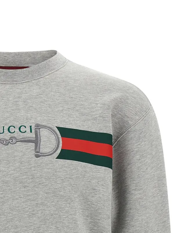 Gucci Web Ribbon And Horsebit Sweatshirt - Gray