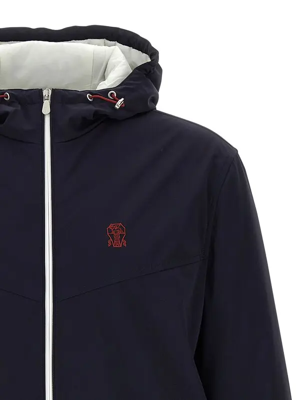 Brunello Cucinelli Windproof Down Jacket With Hood - Blue