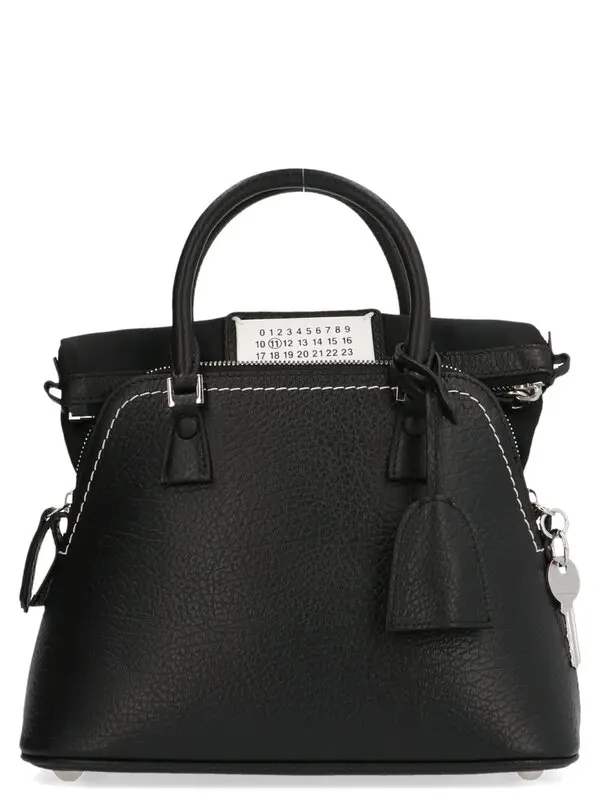 MAISON MARGIELA 5ac Mini Leather And Canvas Handbag - Black