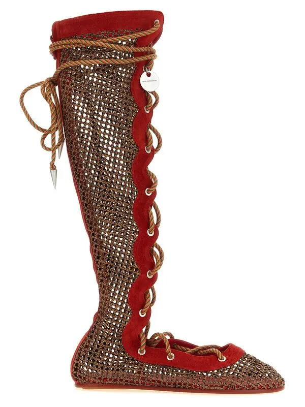 KIKO KOSTADINOV Reticella Lace-up Mesh And Suede Boots - Red