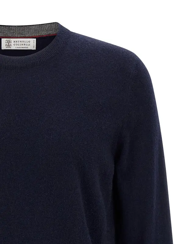 Brunello Cucinelli Cashmere Sweater With Contrast Details - Blue