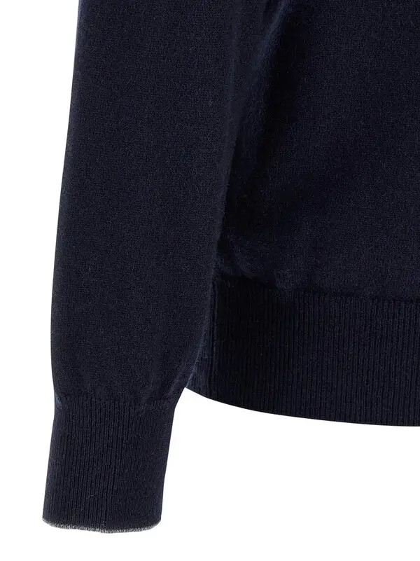 Brunello Cucinelli Cashmere Sweater With Contrast Details - Blue