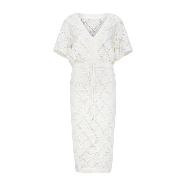 RAFFYA Neutrals Santorina Knitted Midi Dress In Cream - White