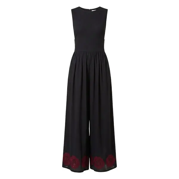 RAFFYA Vanessa Wide Leg Embroidered Jumpsuit - Black