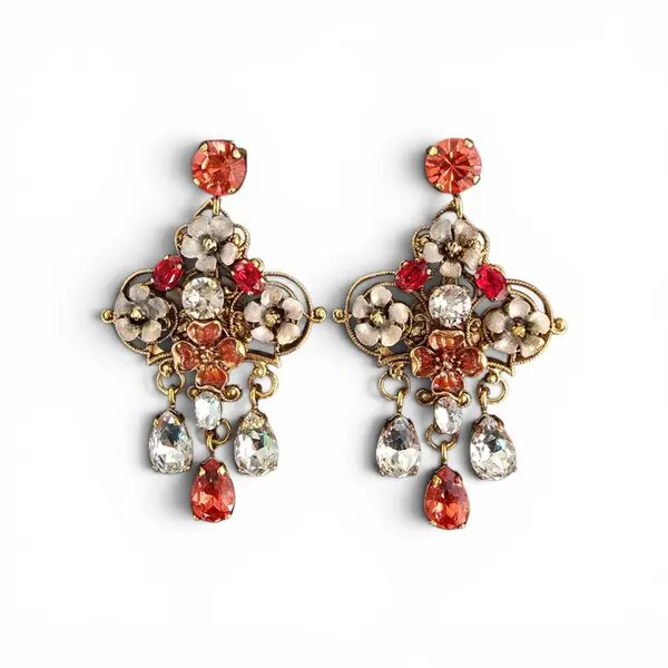 VSTYLE Floral Swarovski Chandelier Earrings - Gold