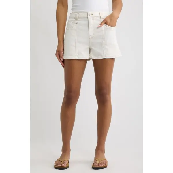 TRACTR Seamed Stretch Denim Shorts - Ecru