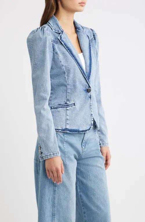 TRACTR Puff Shoulder Denim Blazer