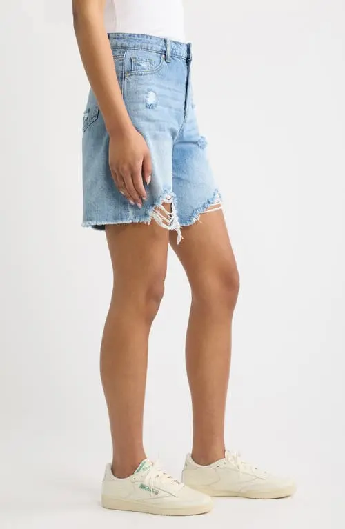 TRACTR Distressed High Waist Raw Hem Denim Shorts