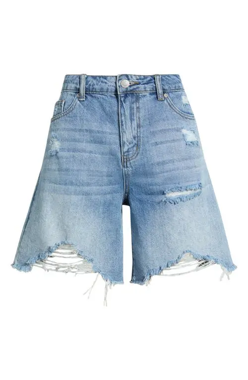 TRACTR Distressed High Waist Raw Hem Denim Shorts