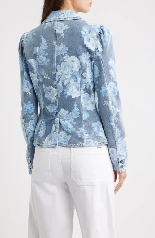 TRACTR Floral Puff Sleeve Denim Jacket