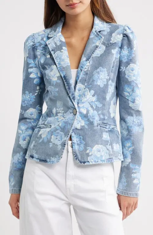 TRACTR Floral Puff Sleeve Denim Jacket