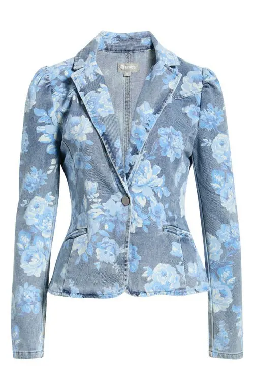 TRACTR Floral Puff Sleeve Denim Jacket