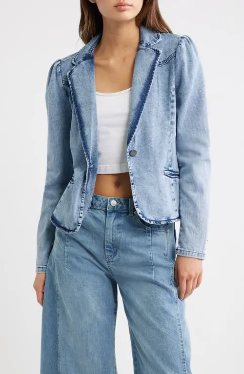 TRACTR Floral Puff Sleeve Denim Jacket - Indigo