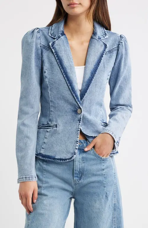 TRACTR Floral Puff Sleeve Denim Jacket